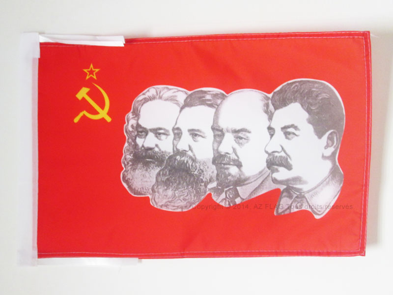USSR 4 CHARACTERS FLAG 18'' x 12'' cords - RED COMMUNIST SMALL FLAGS 30 ...
